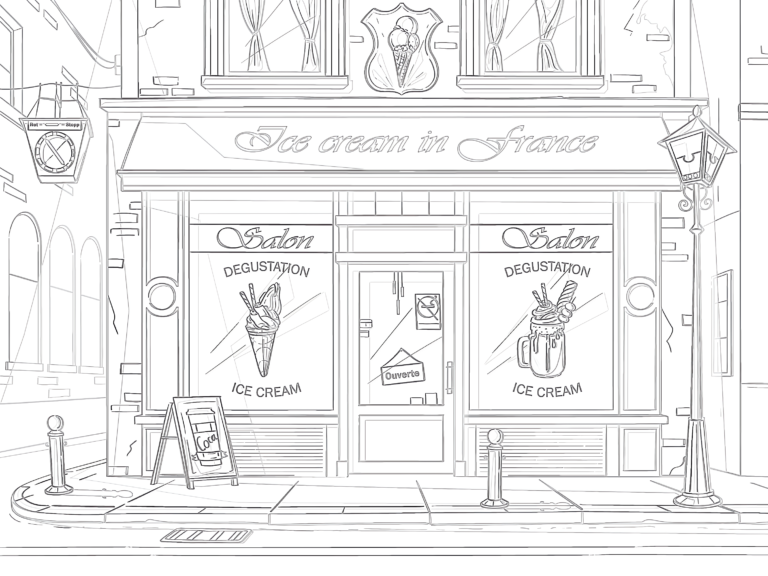 Printable Ice Cream Shop Coloring Page - Mimi Panda