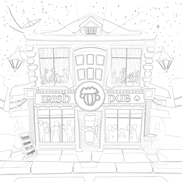 Printable Irish Pub Coloring Page - Mimi Panda