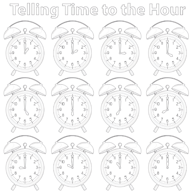 Printable Telling Time To The Hour Coloring Page - Mimi Panda
