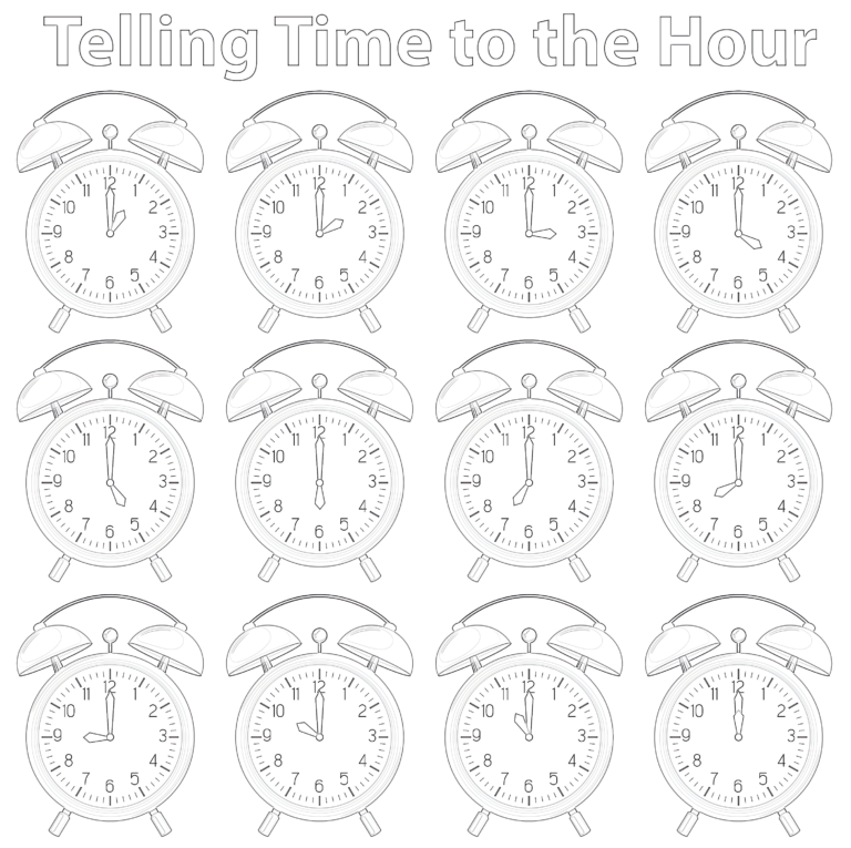 Printable Telling Time To The Hour Coloring Page - Mimi Panda