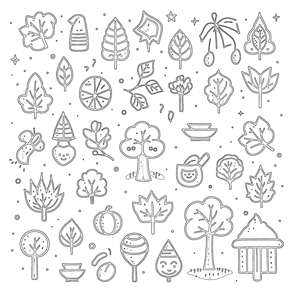 Autumn Icons Coloring Page | Coloring Pages Mimi Panda