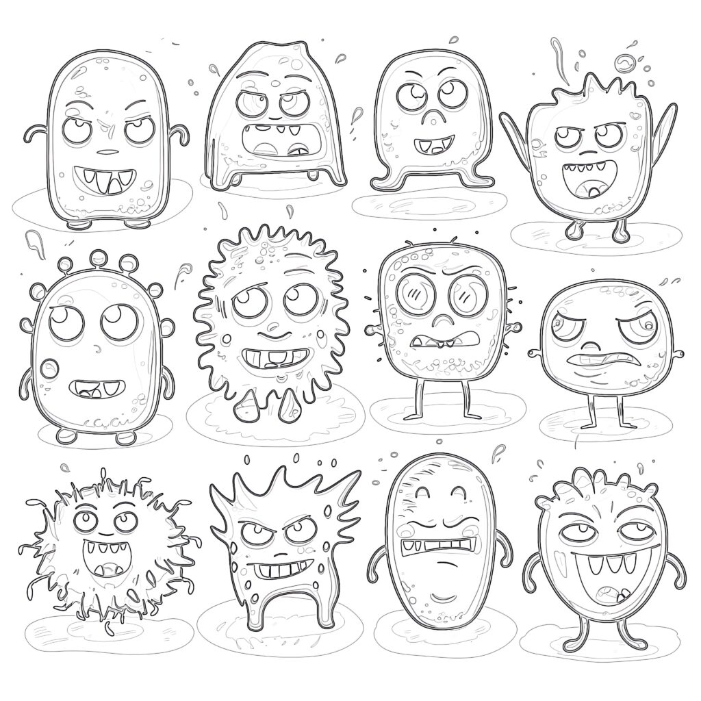 Bacteria With Facial Expressions Coloring Page | Coloring Pages Mimi Panda