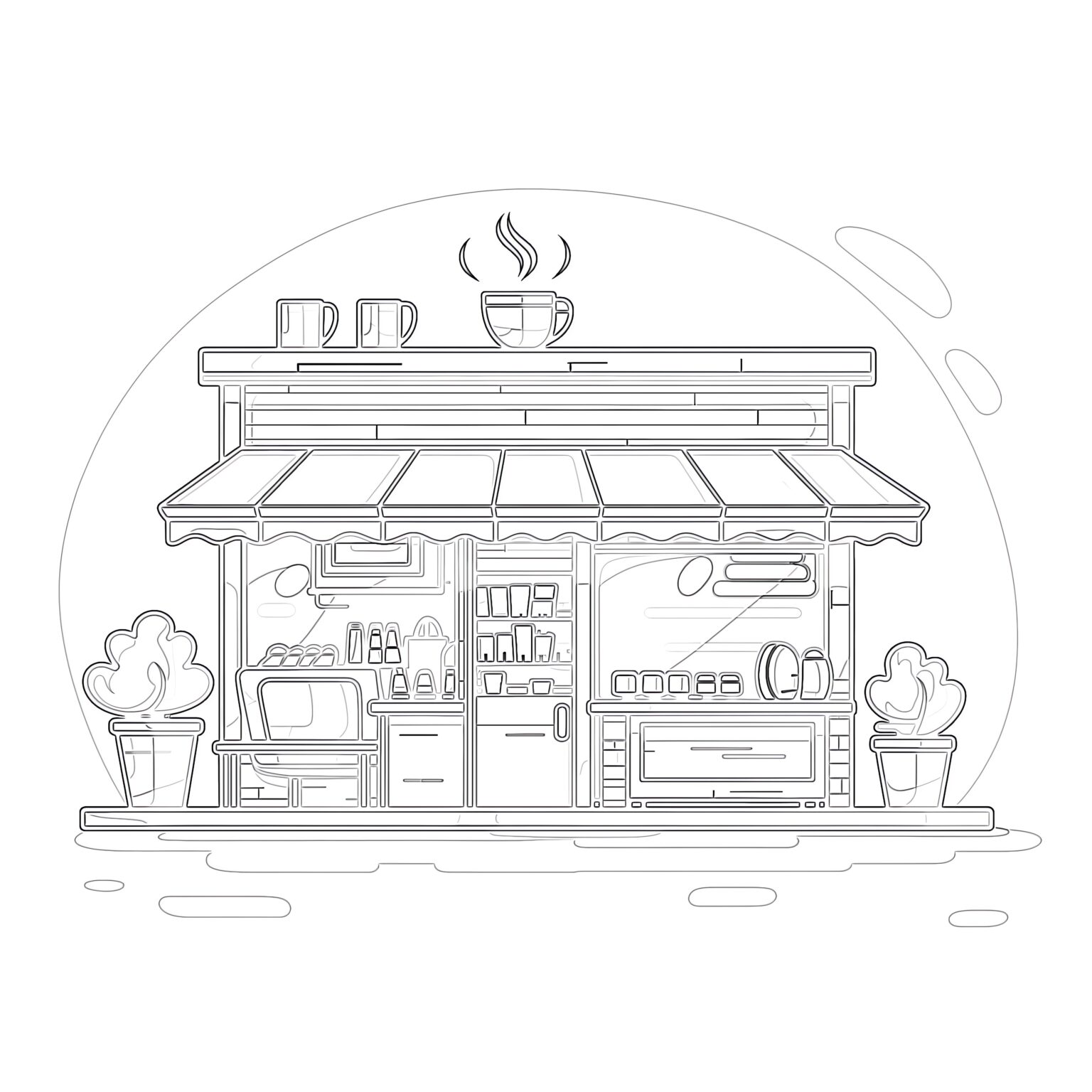 Coffee Shop Coloring Page | Coloring Pages Mimi Panda