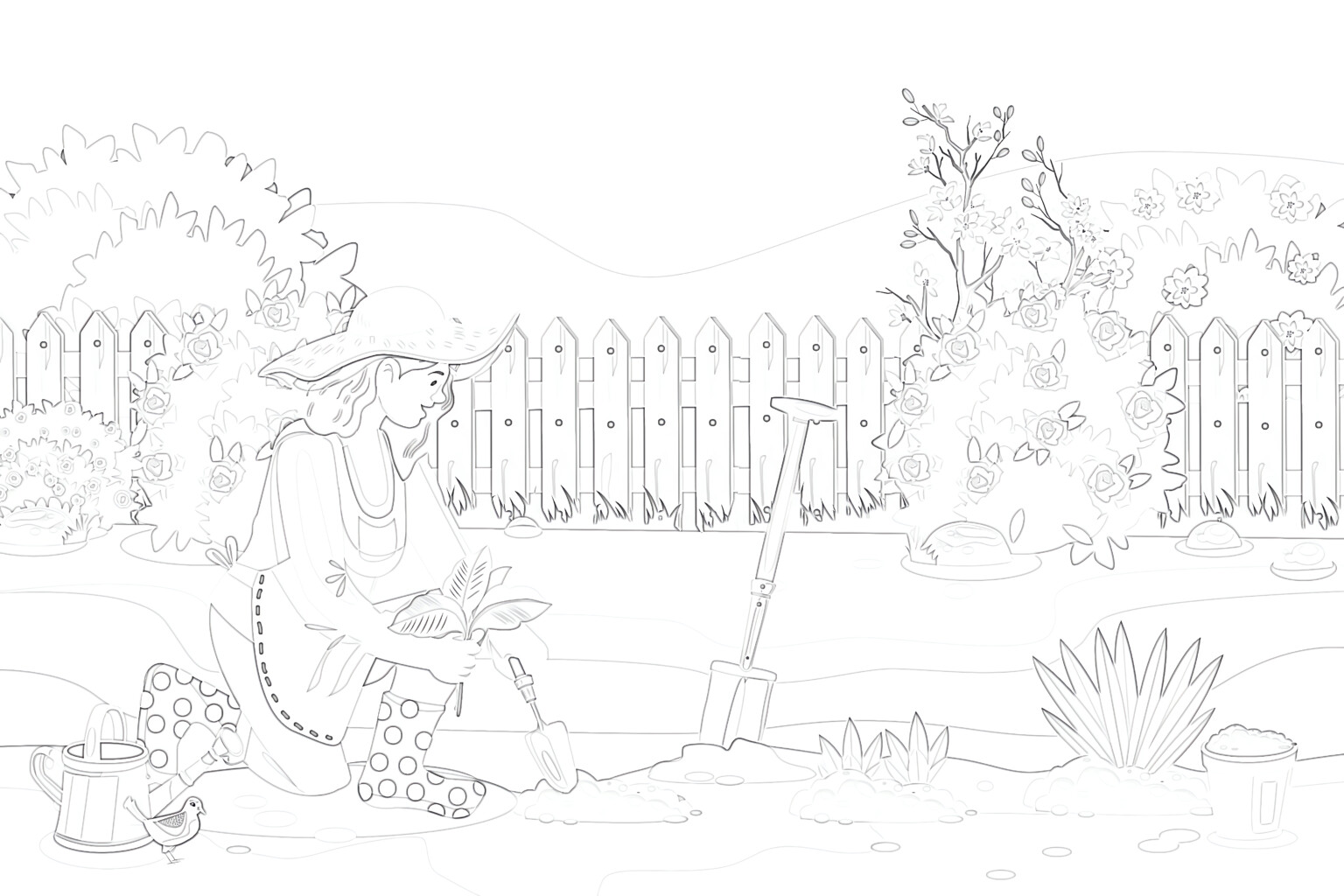 Printable Spring Backyard Coloring Page - Mimi Panda