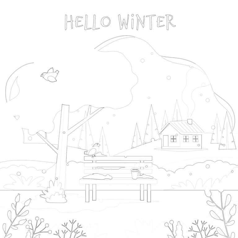 Printable Hello Winter Coloring Page - Mimi Panda