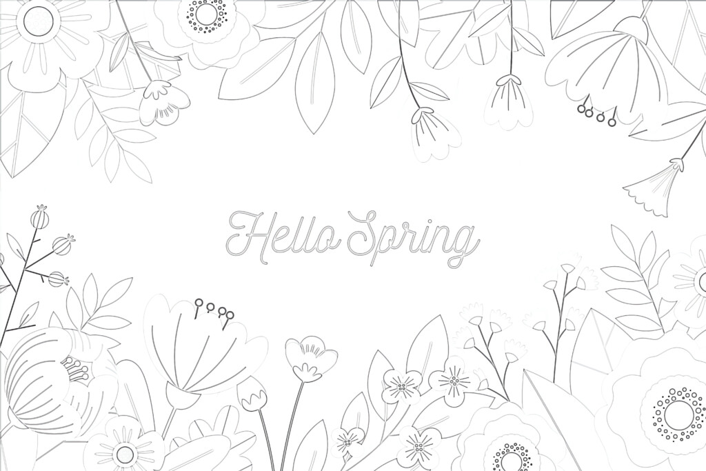 Printable Hello Spring Coloring Page - Mimi Panda