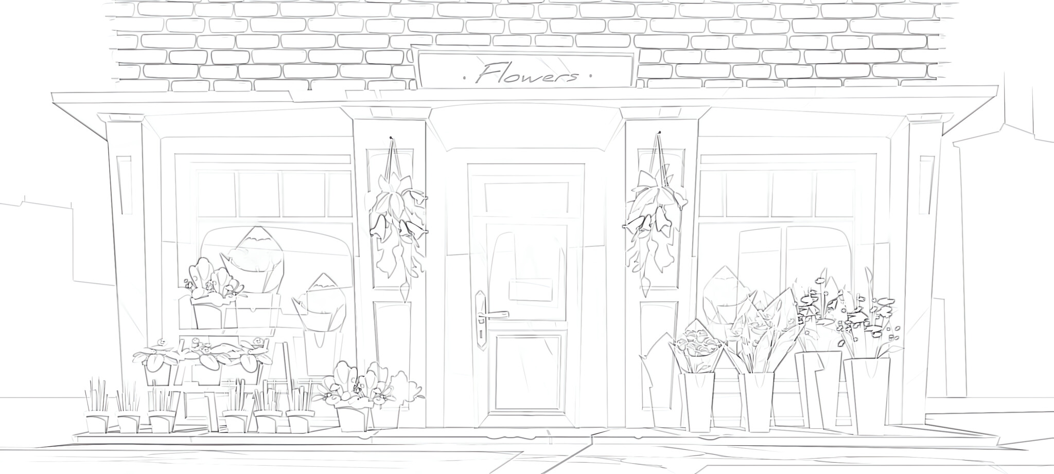 Printable Flower Shop Coloring Page - Mimi Panda