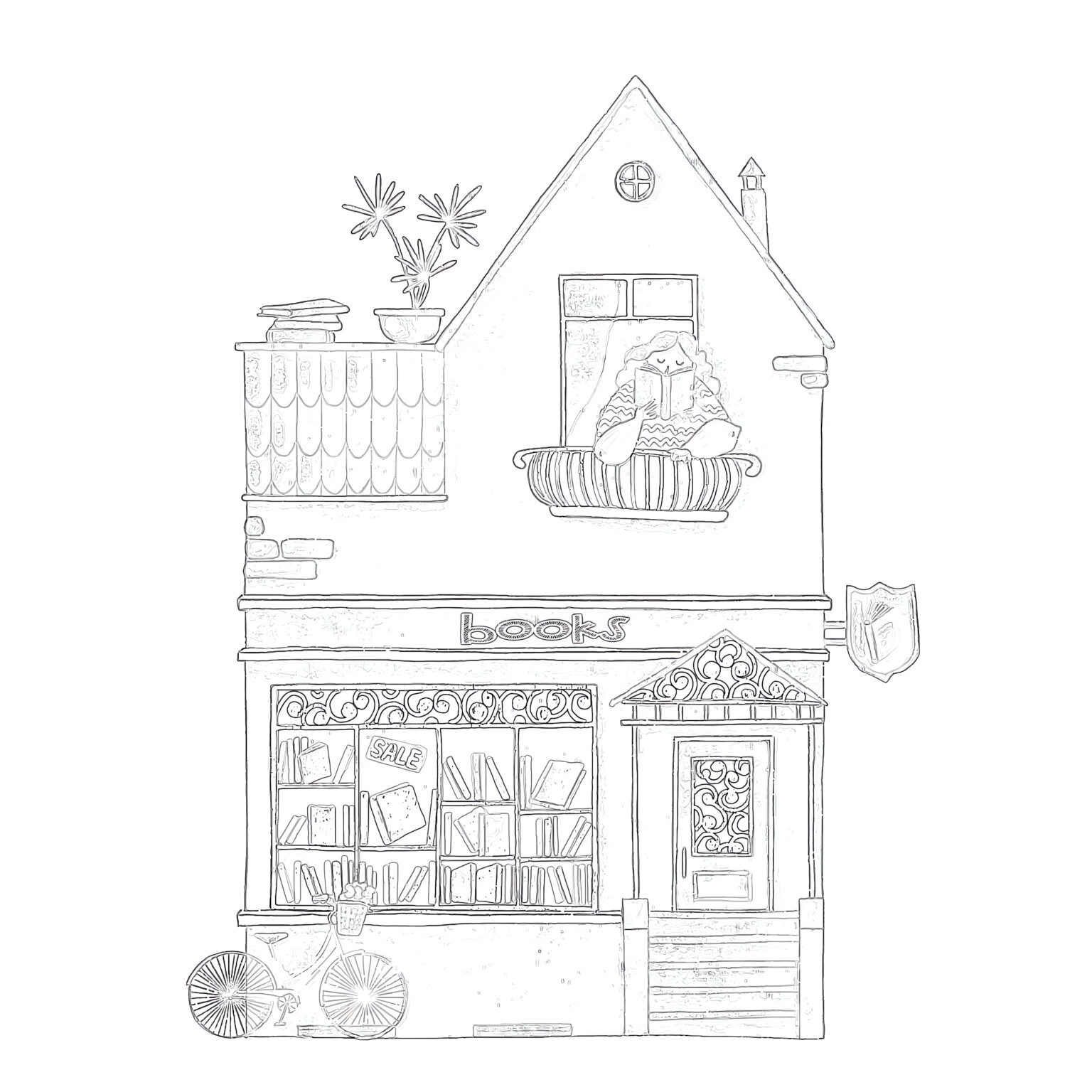 Printable Books Store Coloring Page - Mimi Panda