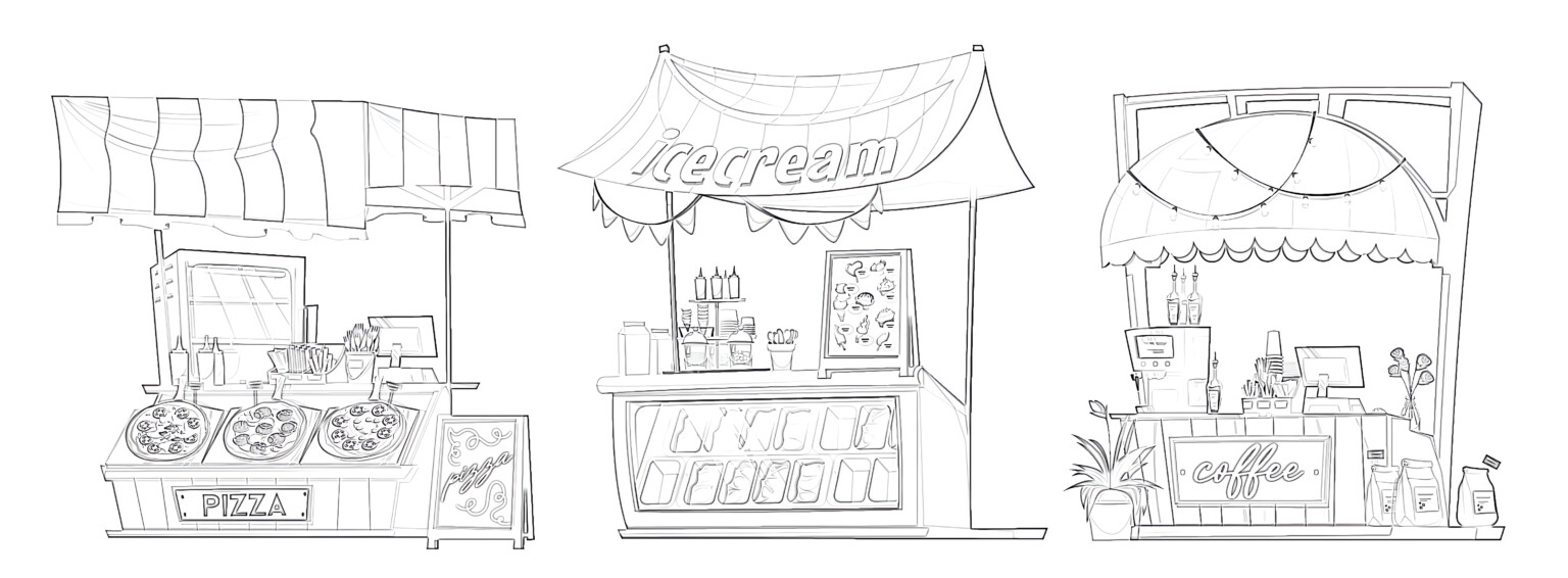 Printable Street Food Coloring Page - Mimi Panda