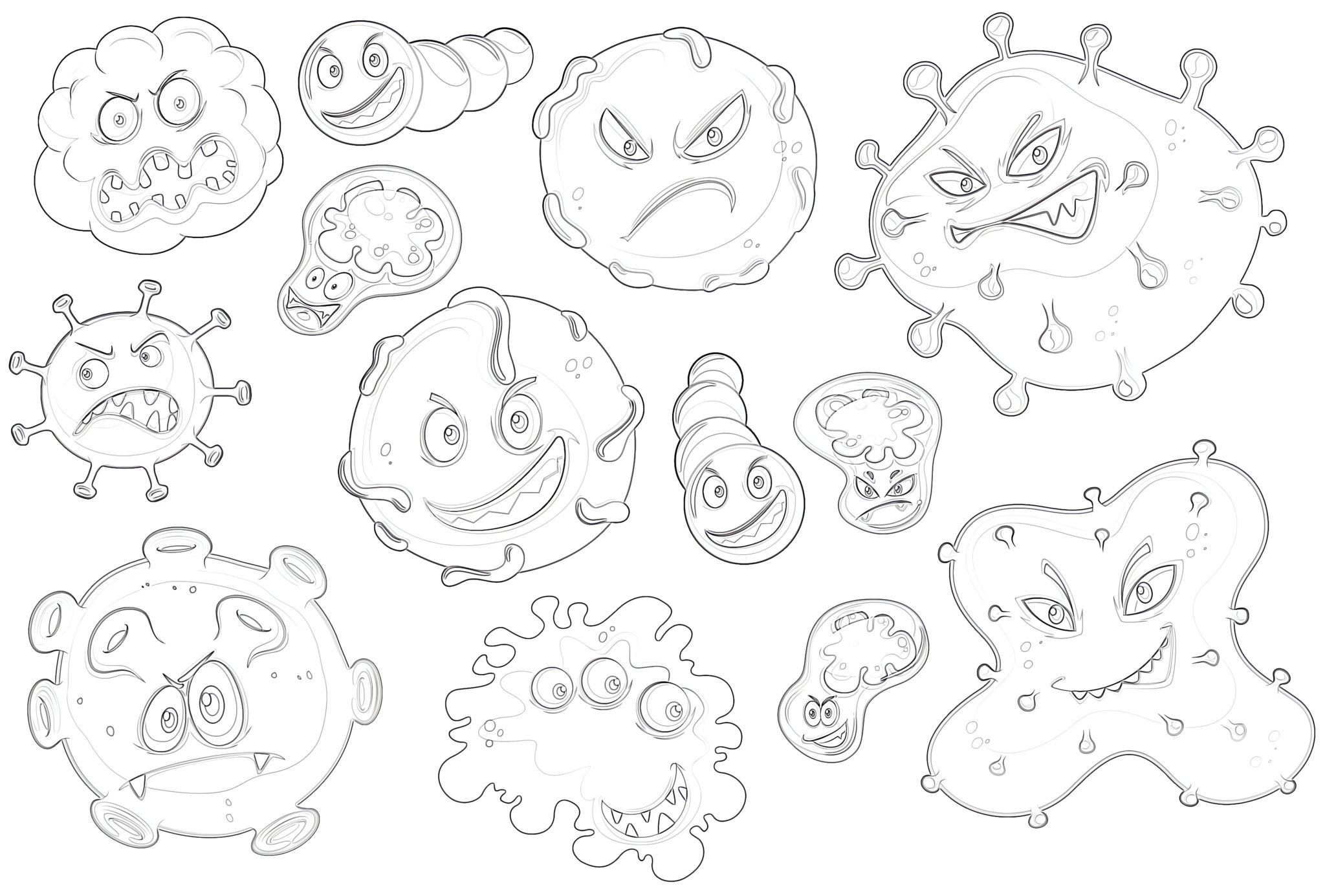 Printable Bacteria With Facial Expressions Coloring Page - Mimi Panda