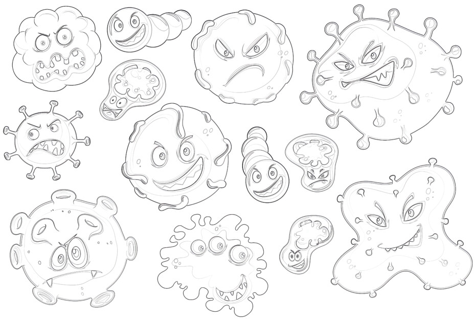 Printable Bacteria With Facial Expressions Coloring Page - Mimi Panda