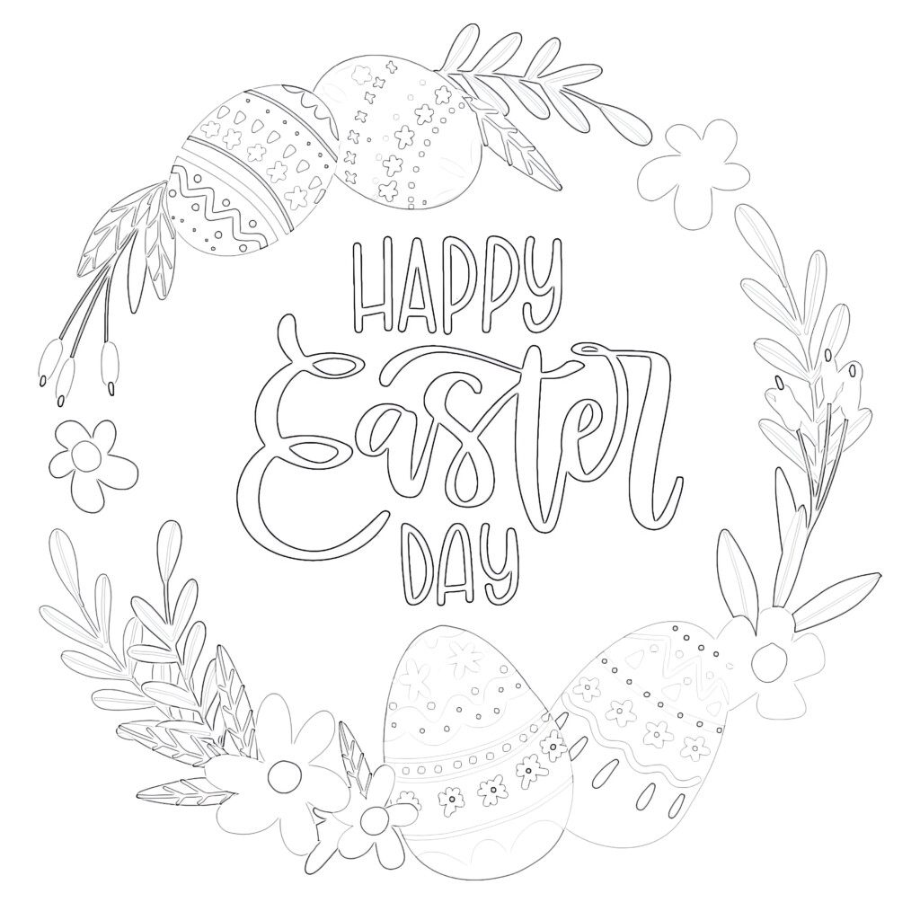 Printable Happy Easter Day Coloring Page - Mimi Panda