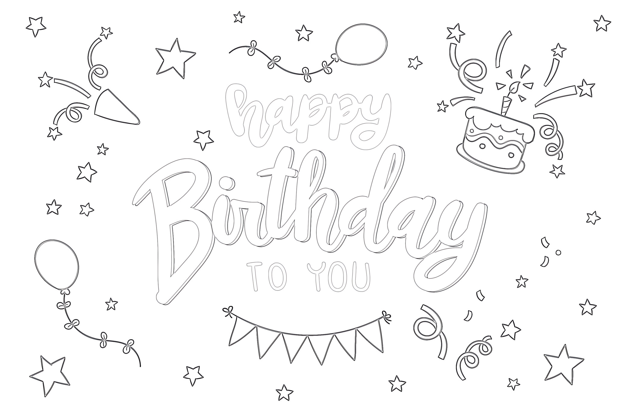Printable Happy Birthday To You Coloring Page - Mimi Panda