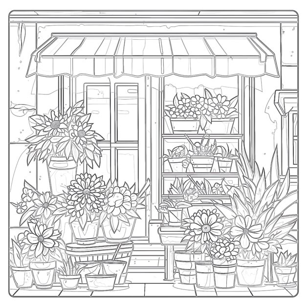 Flower Shop Coloring Page | Coloring Pages Mimi Panda
