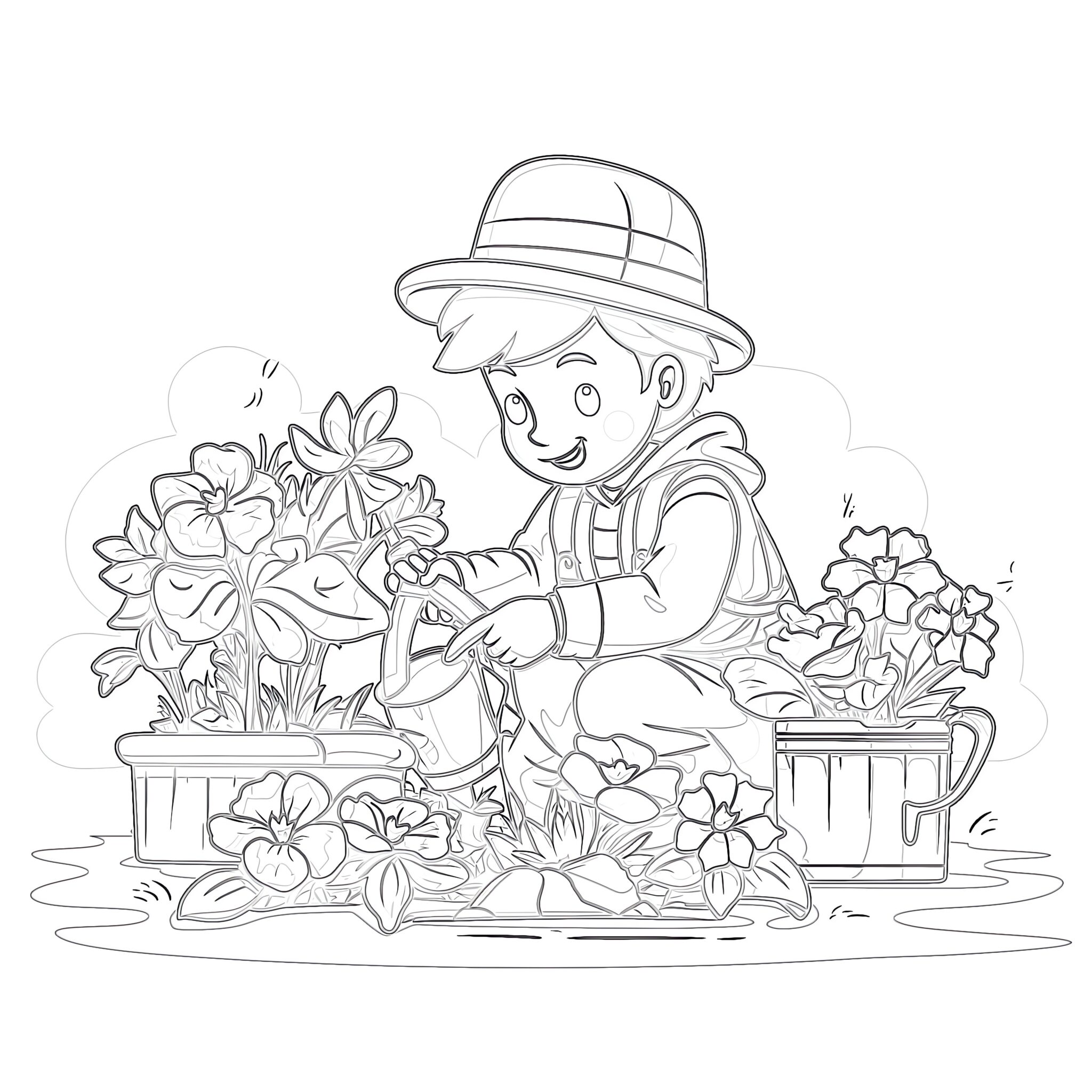 Gardening Sketch Coloring Page | Coloring Pages Mimi Panda