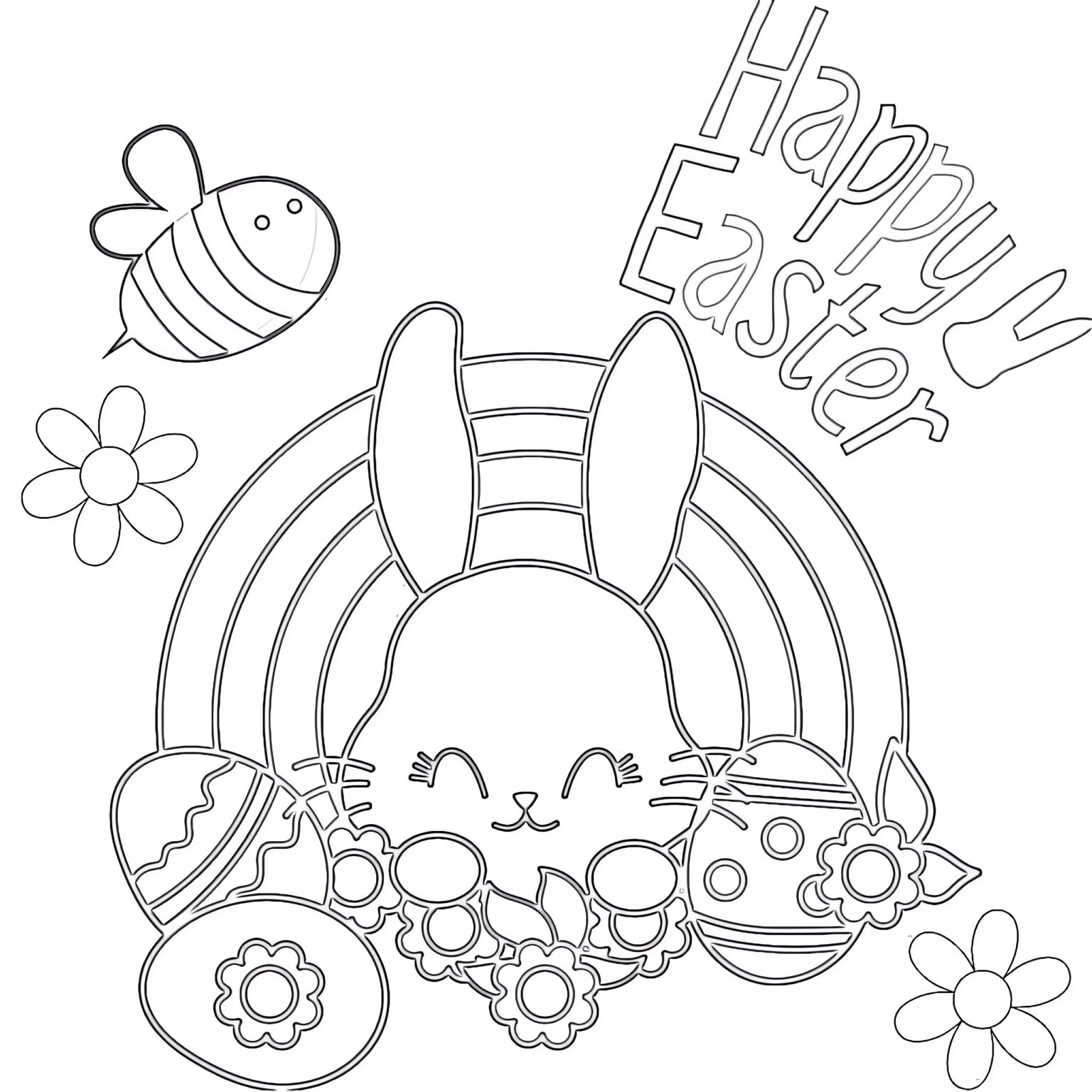 Printable Happy Easter Coloring Page - Mimi Panda
