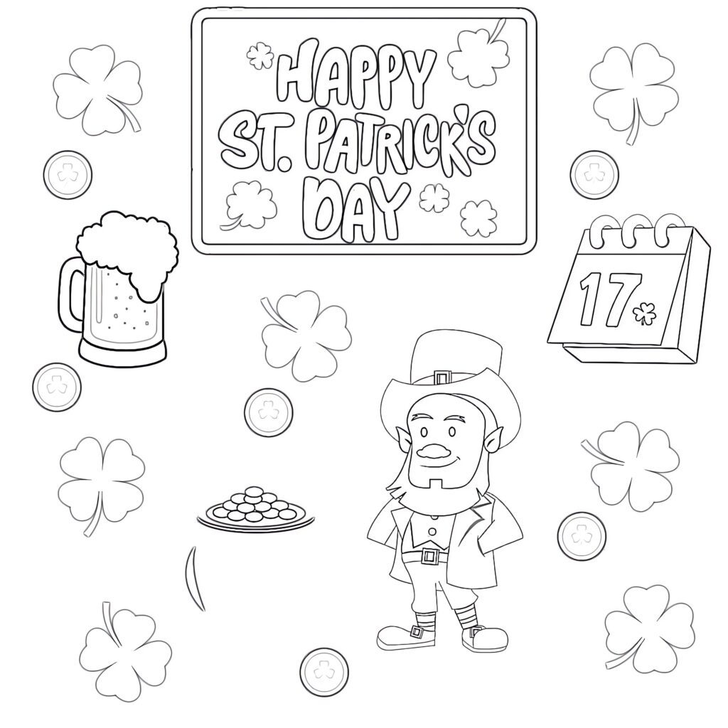 Happy Saint Patrick's Day Coloring Page | Coloring Pages Mimi Panda