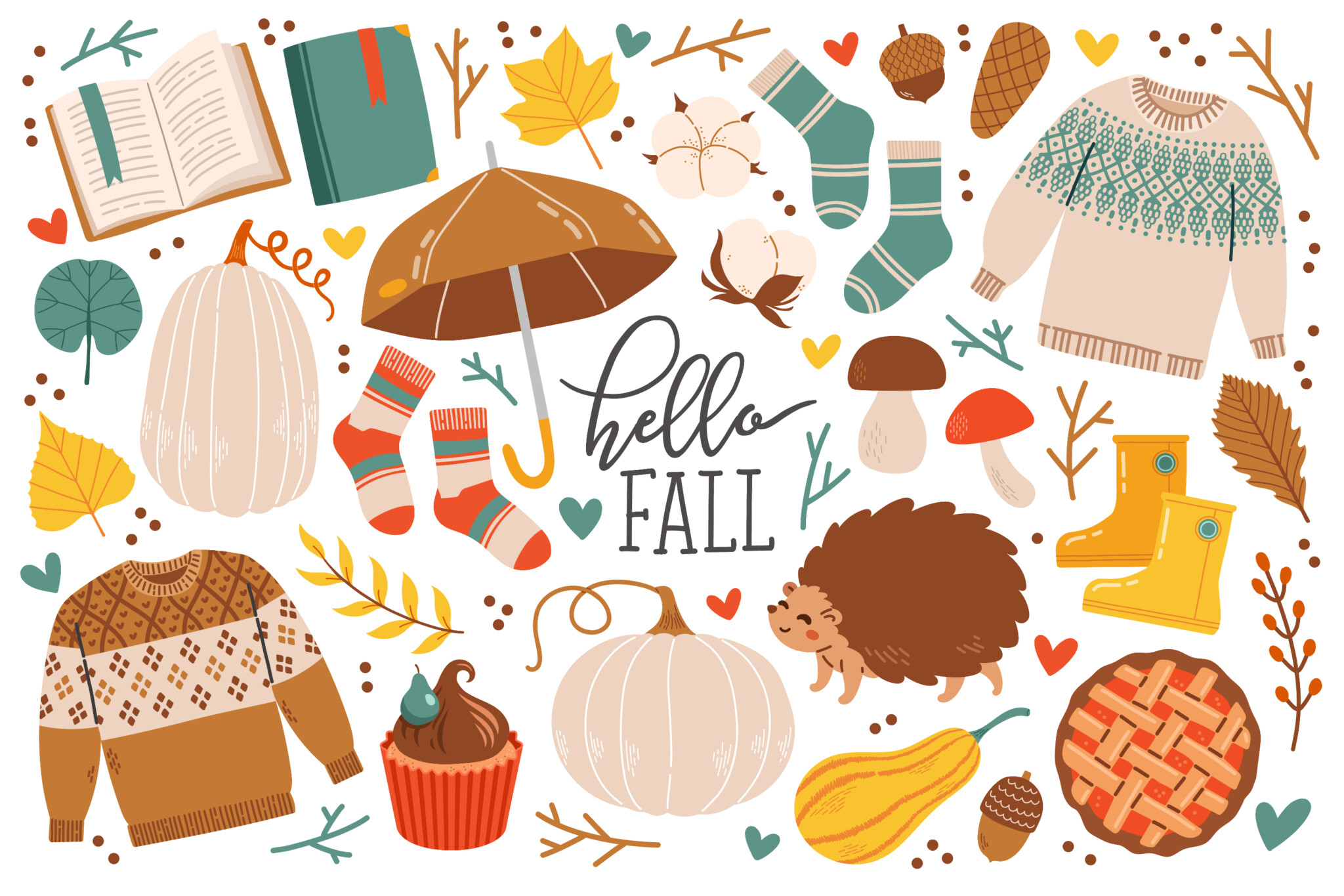 Printable Autumn Icons Coloring Page - Mimi Panda