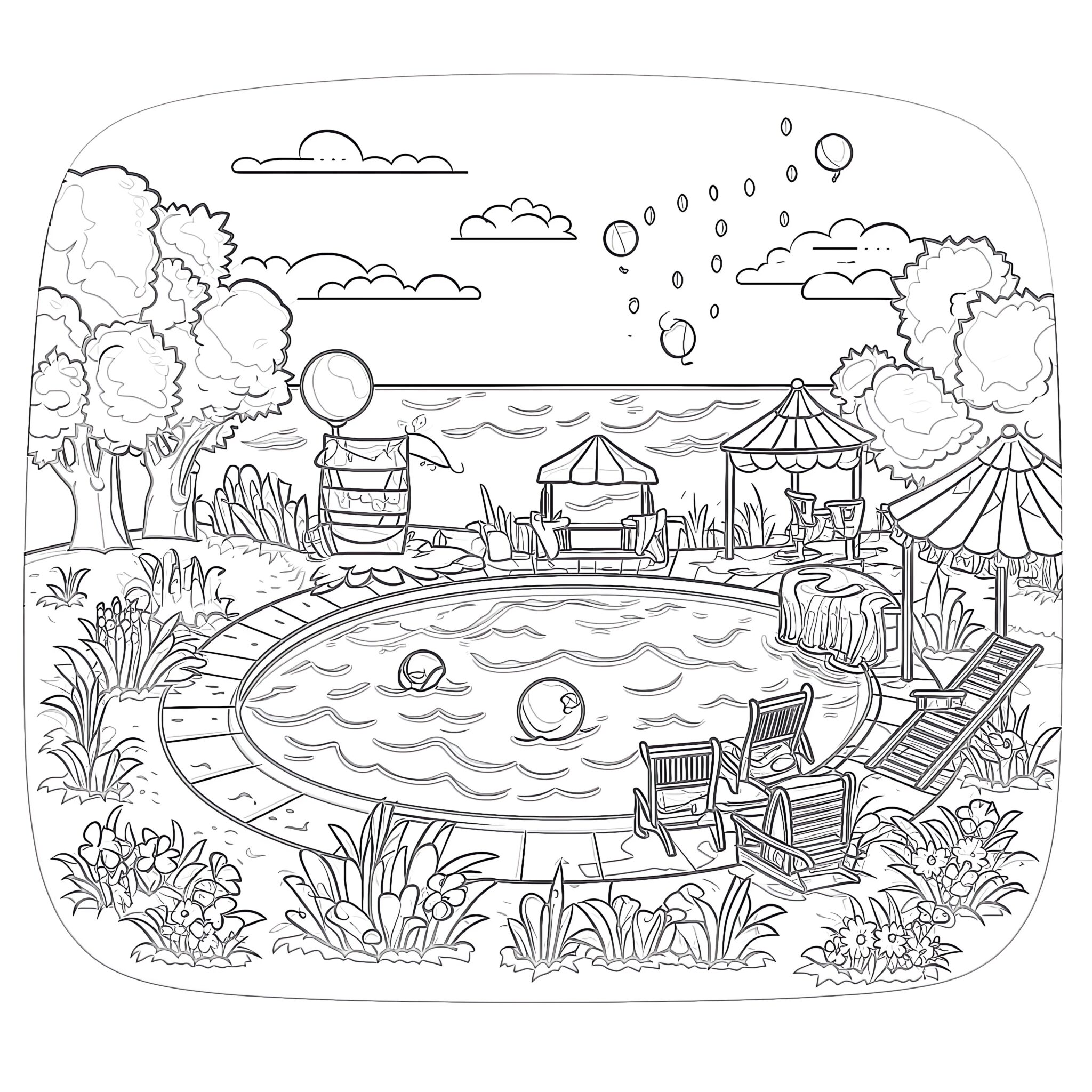 Summer Party Coloring Page | Coloring Pages Mimi Panda
