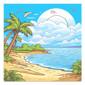 Sunny Beach Summer Landscape | Coloring Pages Mimi Panda