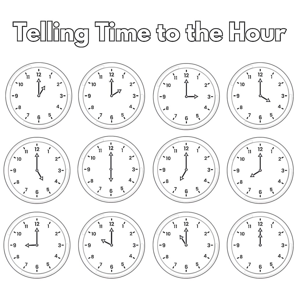 Telling Time To The Hour Coloring Page | Coloring Pages Mimi Panda