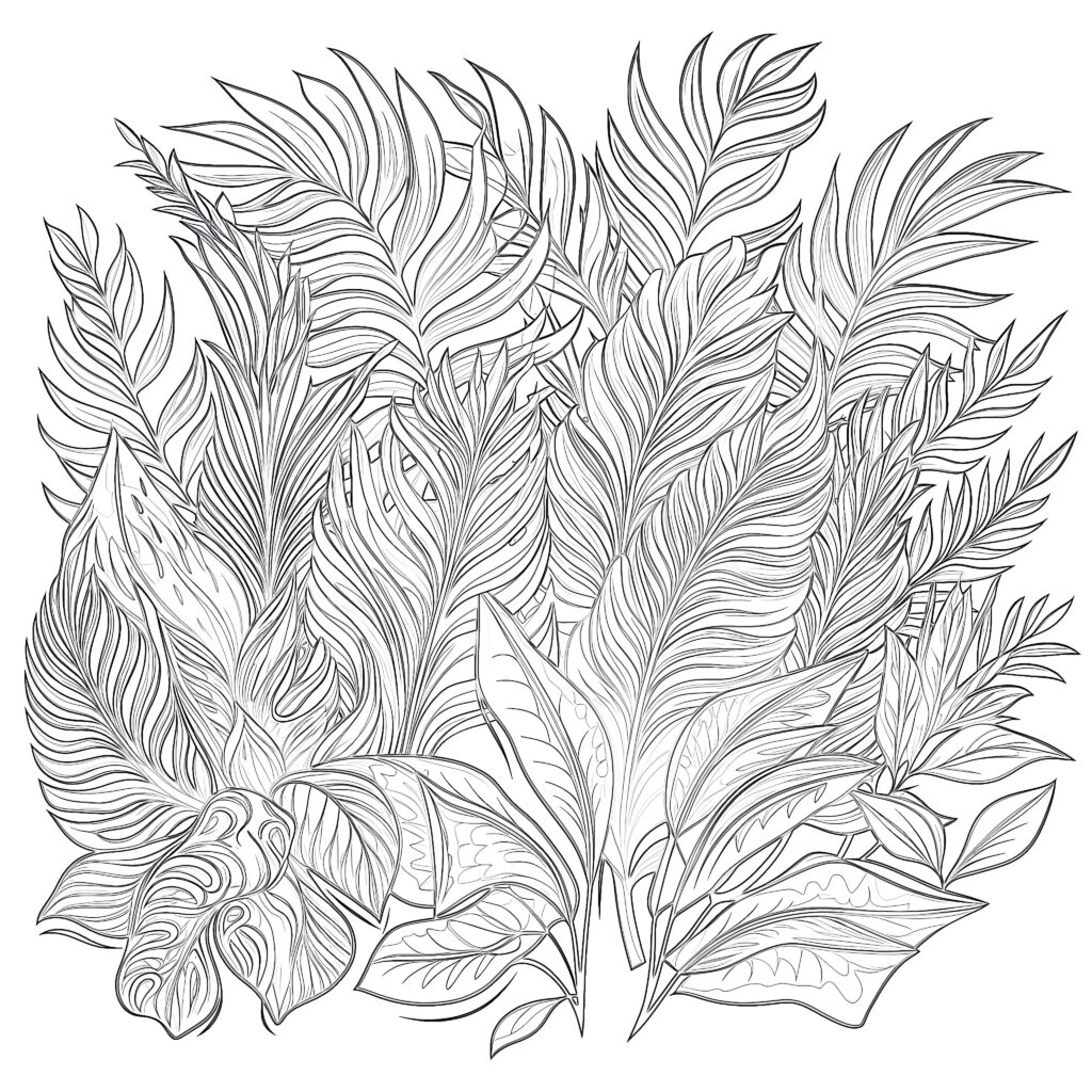 Tropical Leaves Coloring Page | Coloring Pages Mimi Panda