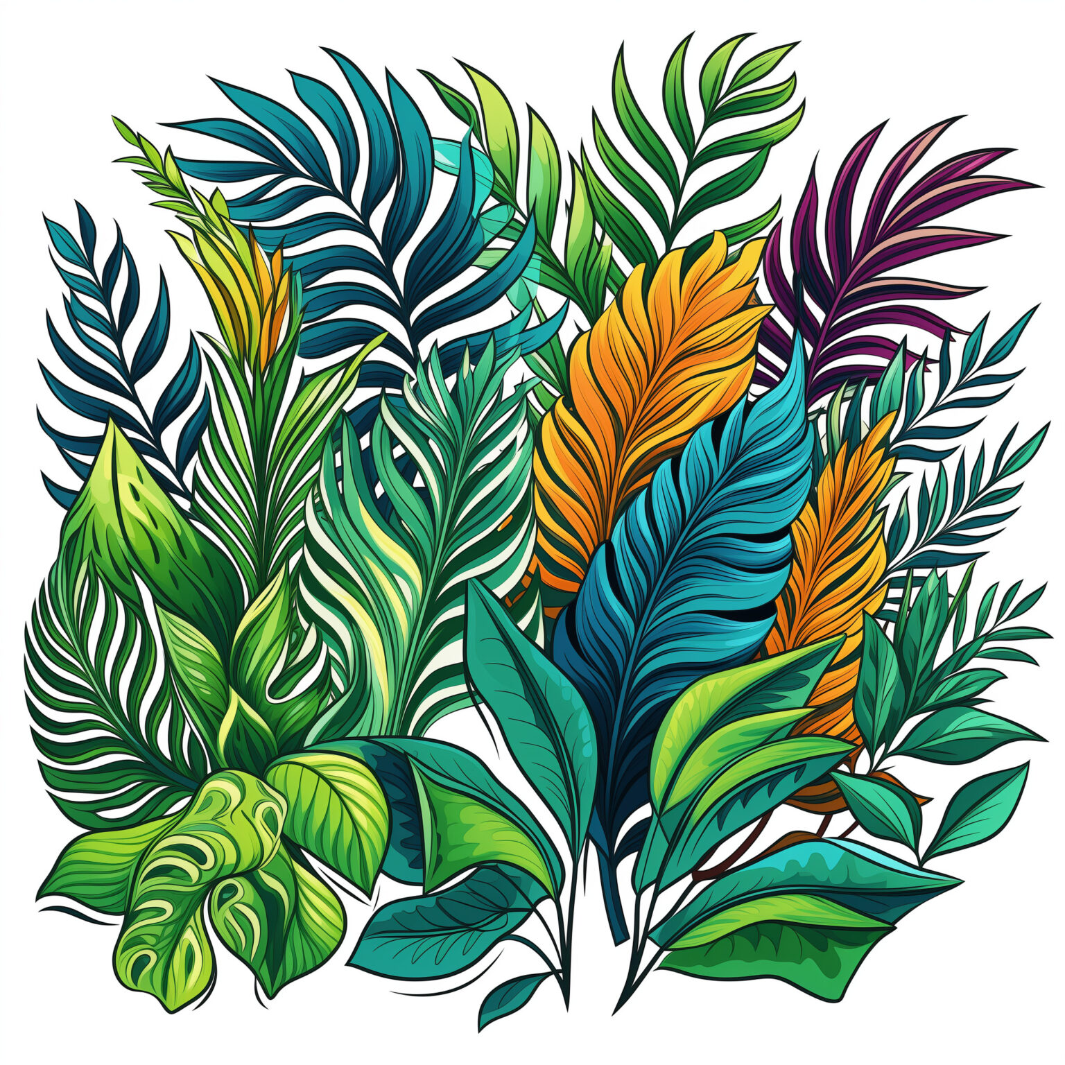 Tropical Leaves Coloring Page | Coloring Pages Mimi Panda