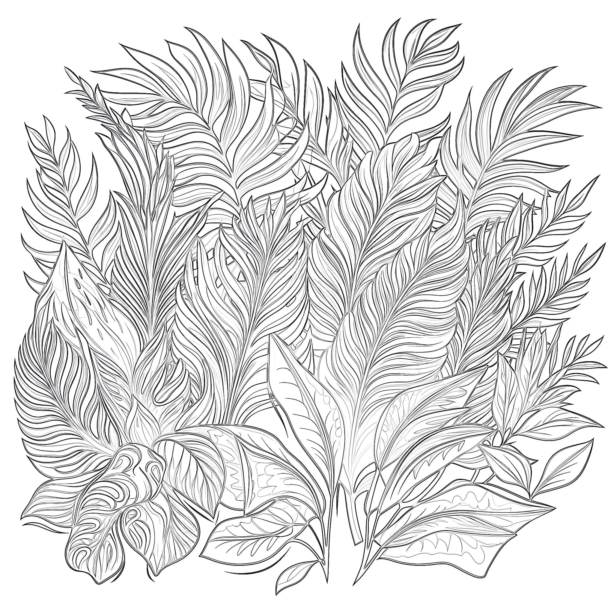 Tropical Leaves Coloring Page | Coloring Pages Mimi Panda