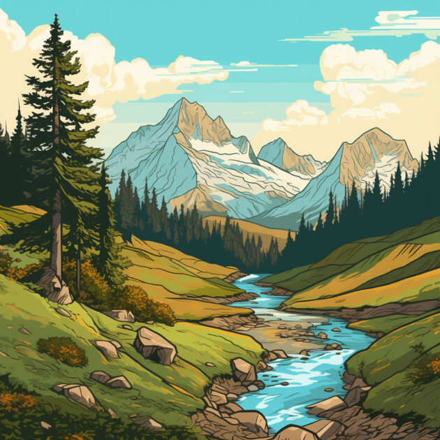 View Of The Beautiful Landscape In The Alps | Coloring Pages Mimi Panda