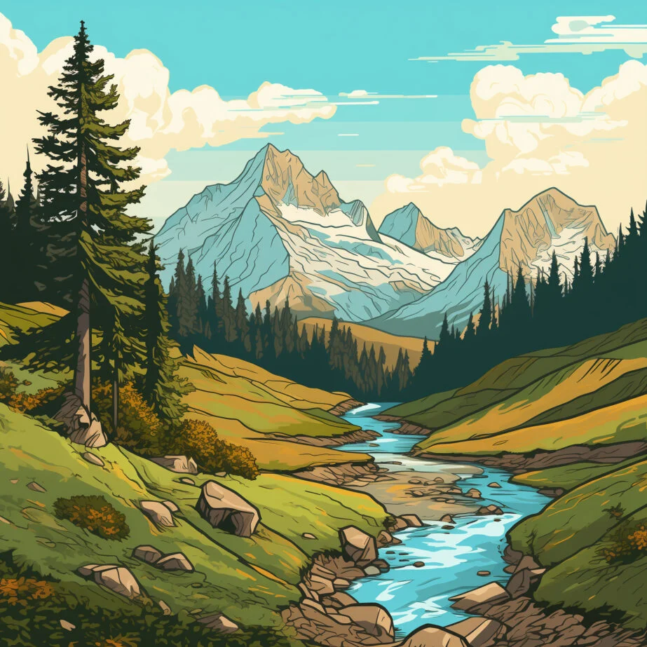 View Of The Beautiful Landscape In The Alps | Coloring Pages Mimi Panda