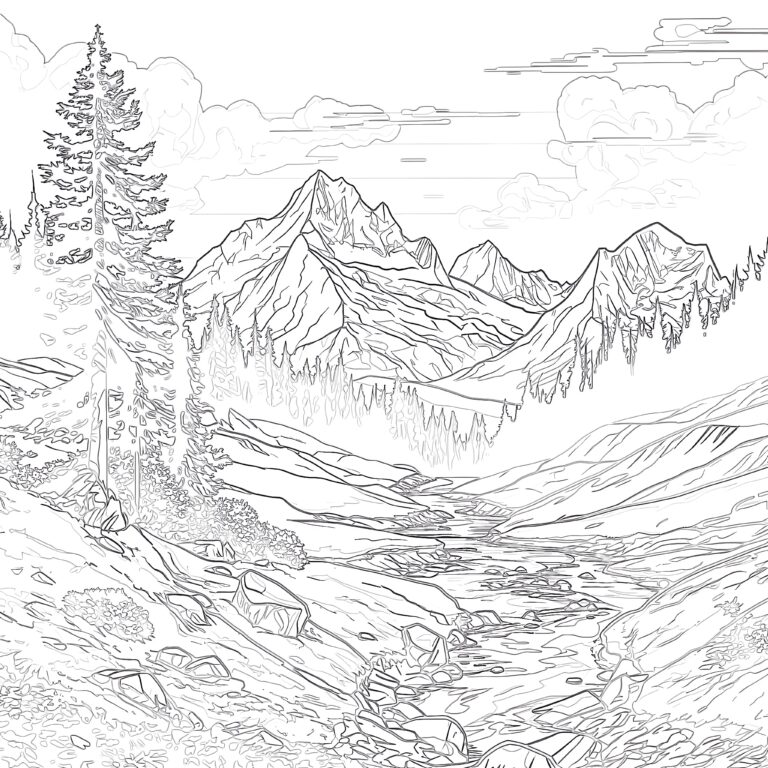 Printable Sunny Beach Summer Landscape Coloring Page - Mimi Panda