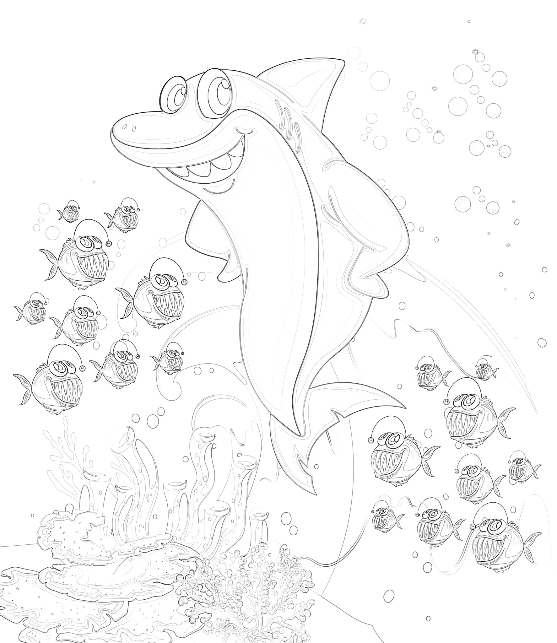Printable Happy Shark Coloring Page - Mimi Panda