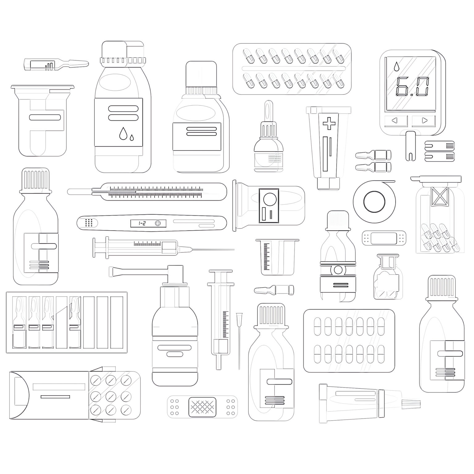 Printable Medical Set Coloring Page - Mimi Panda