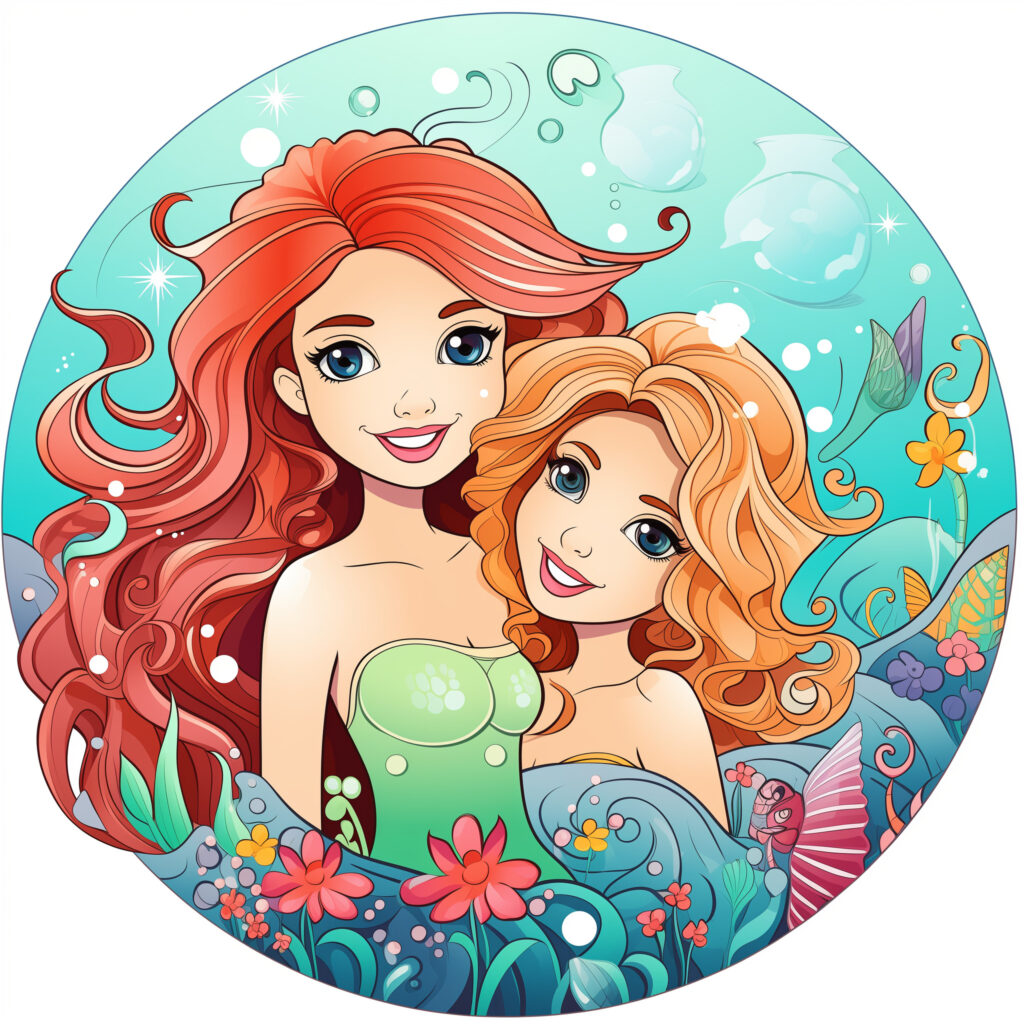 Smiling Mermaids Coloring Page | Coloring Pages Mimi Panda