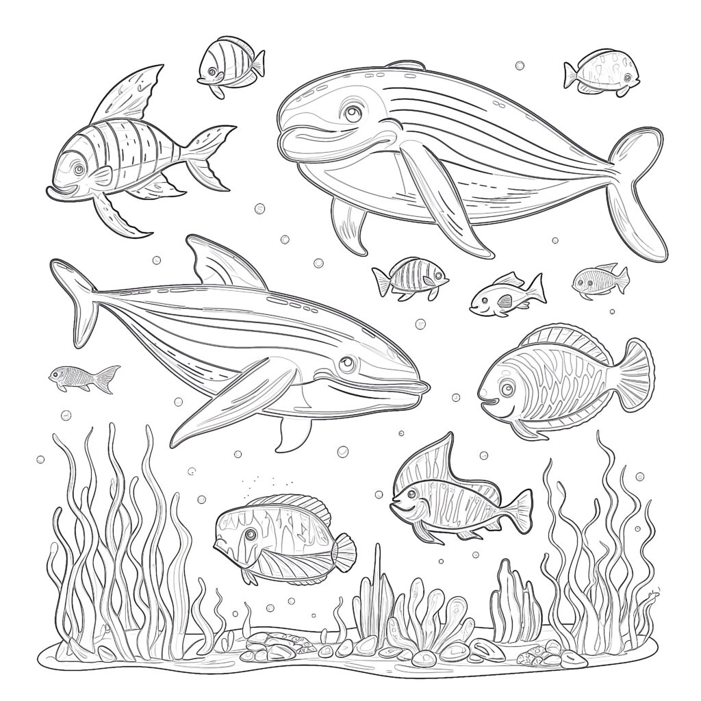 Various Marine Animals Coloring Page | Coloring Pages Mimi Panda
