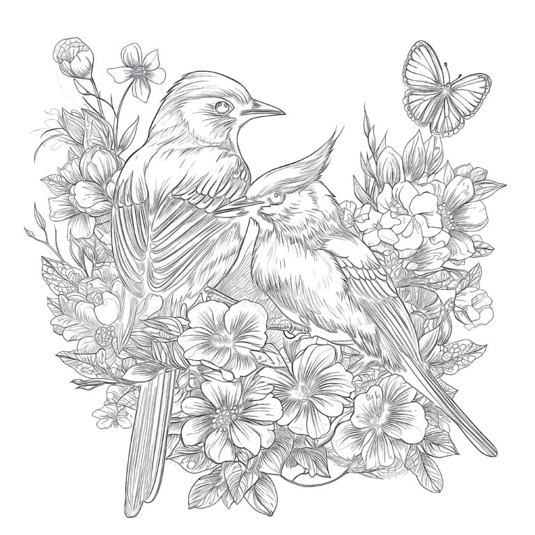 Vintage Beautiful Birds Coloring Page | Coloring Pages Mimi Panda