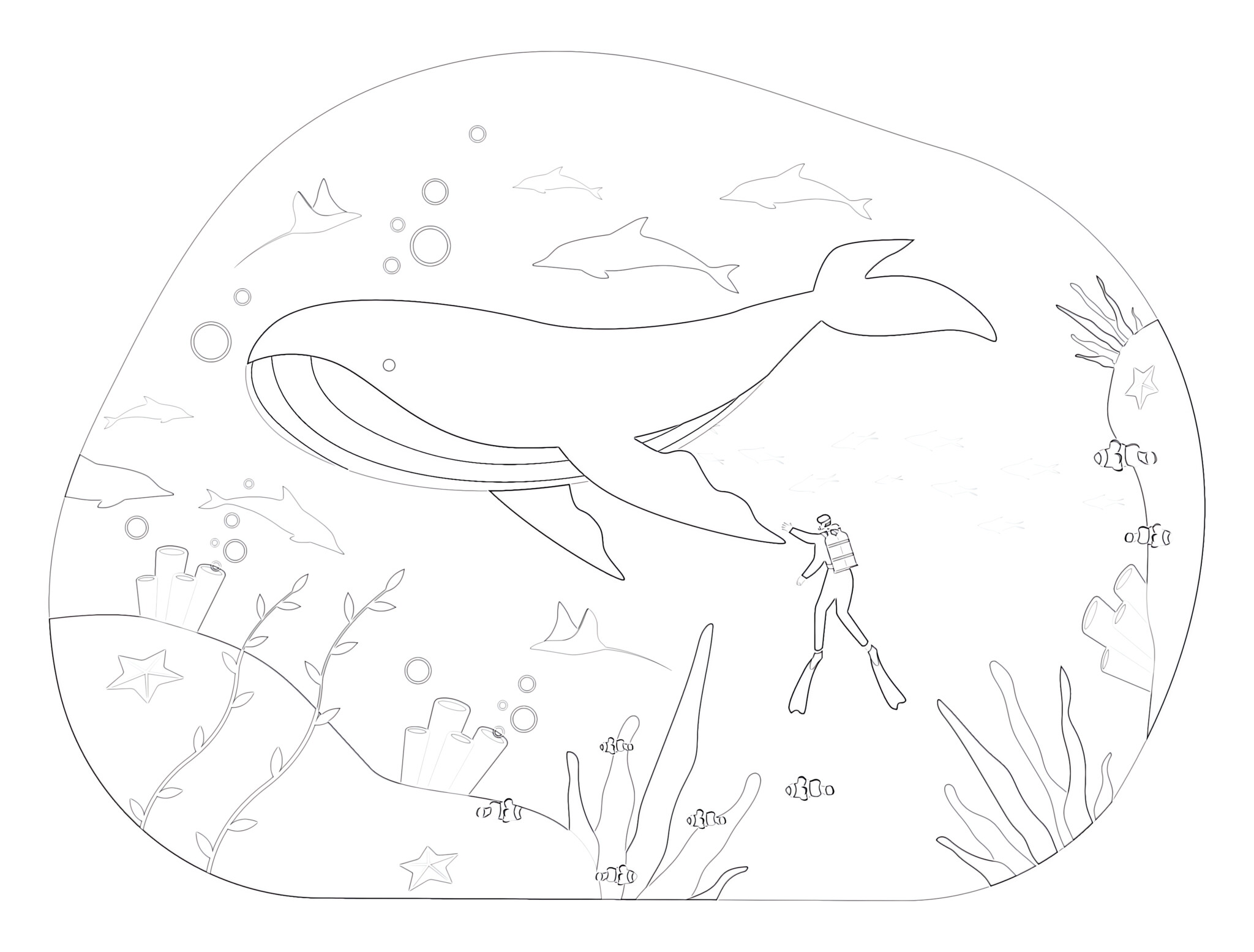 Printable Whale And Scuba Diving Coloring Page - Mimi Panda