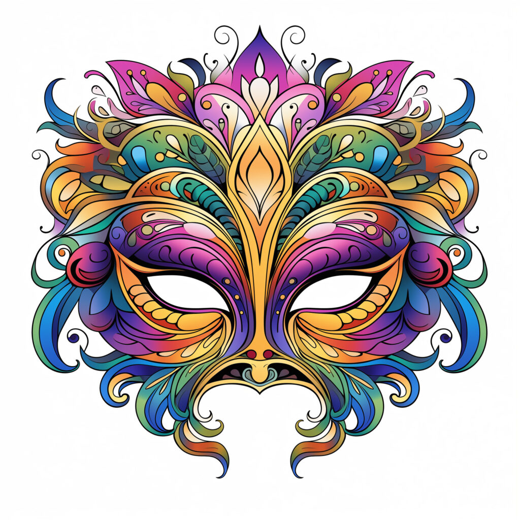 Printable Adult Colorful Mask Coloring Page | Coloring Pages Mimi Panda