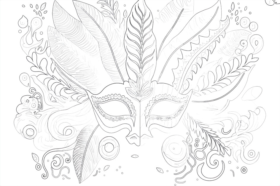 Adult Colorful Mask Coloring Page - Mimi Panda