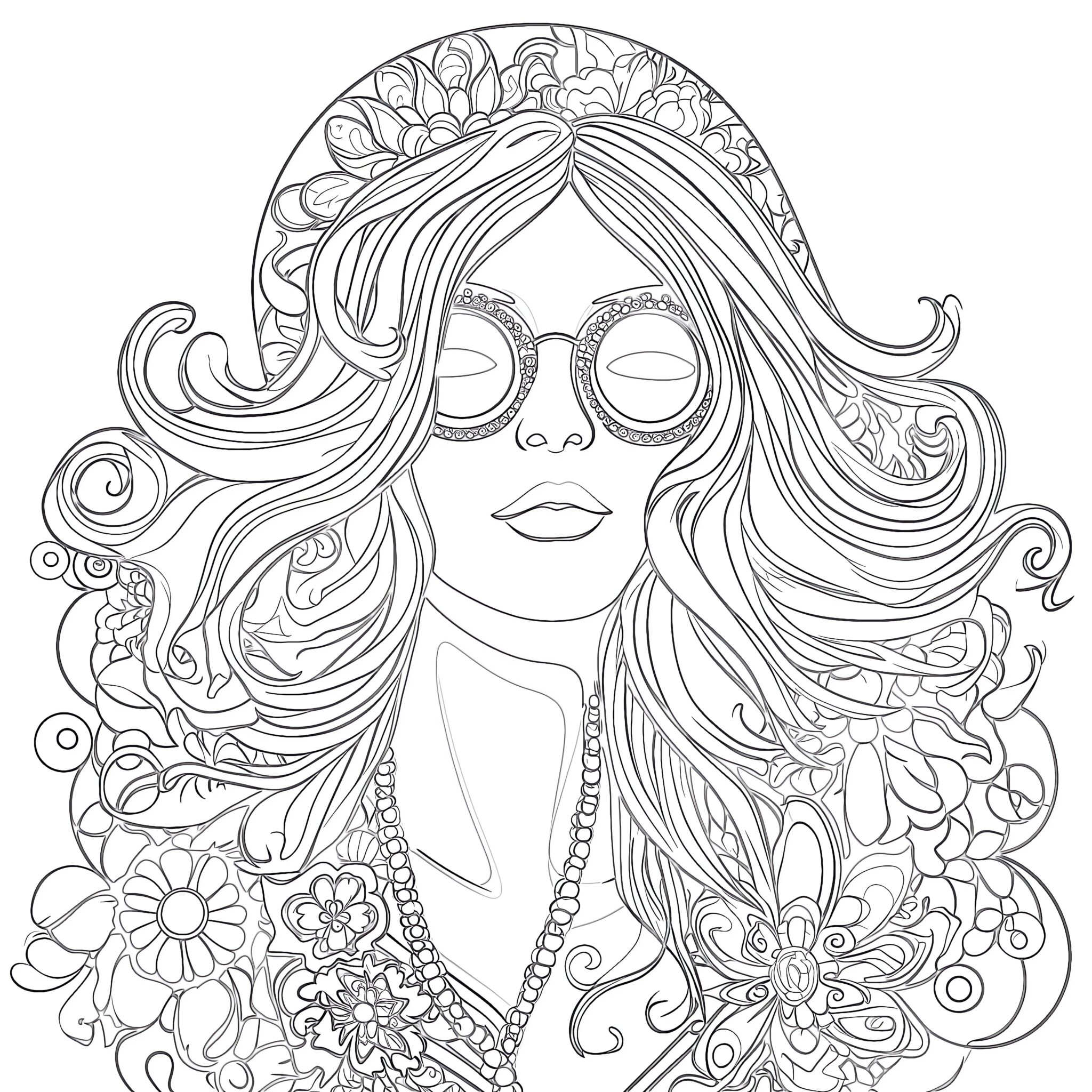 Printable Adult Hippie Woman Coloring Page | Coloring Pages Mimi Panda