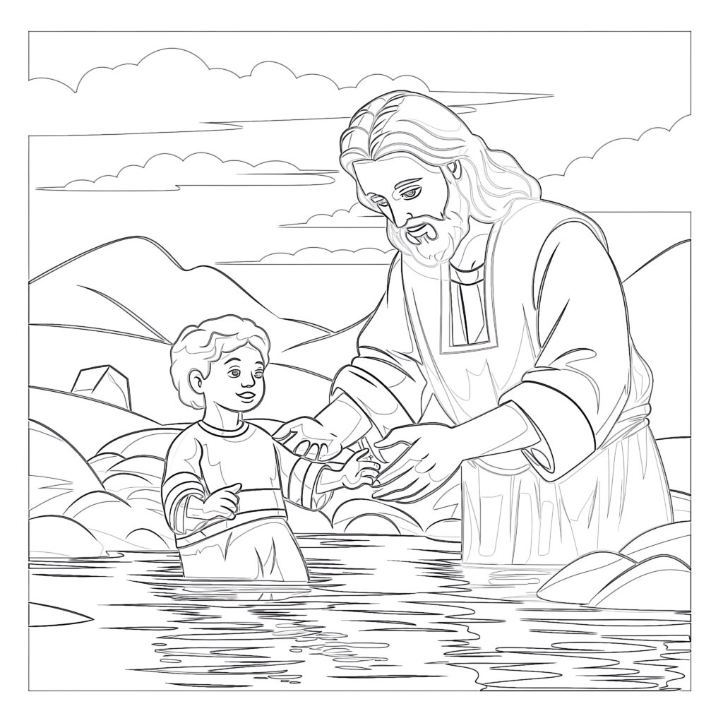 Baptism of Jesus by John the Baptist Coloring Page | Coloring Pages ...