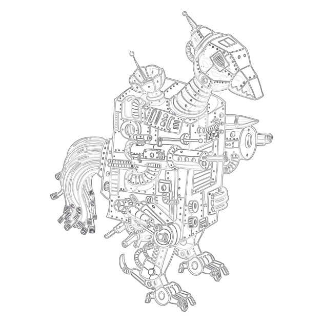 Adult Chicken Robot Doodle Coloring Page - Mimi Panda