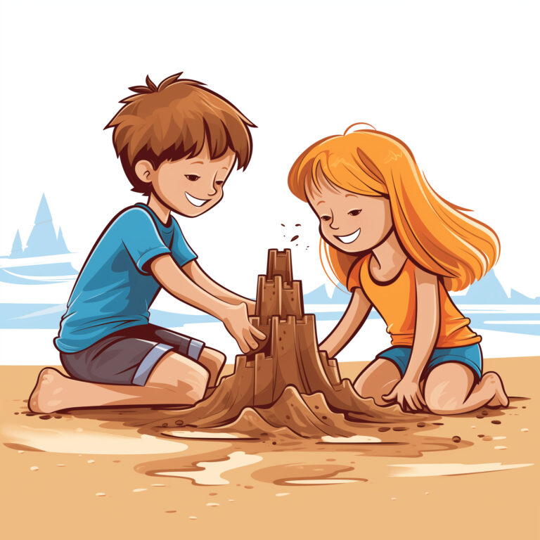 Children Making Sand Castle | Coloring Pages Mimi Panda