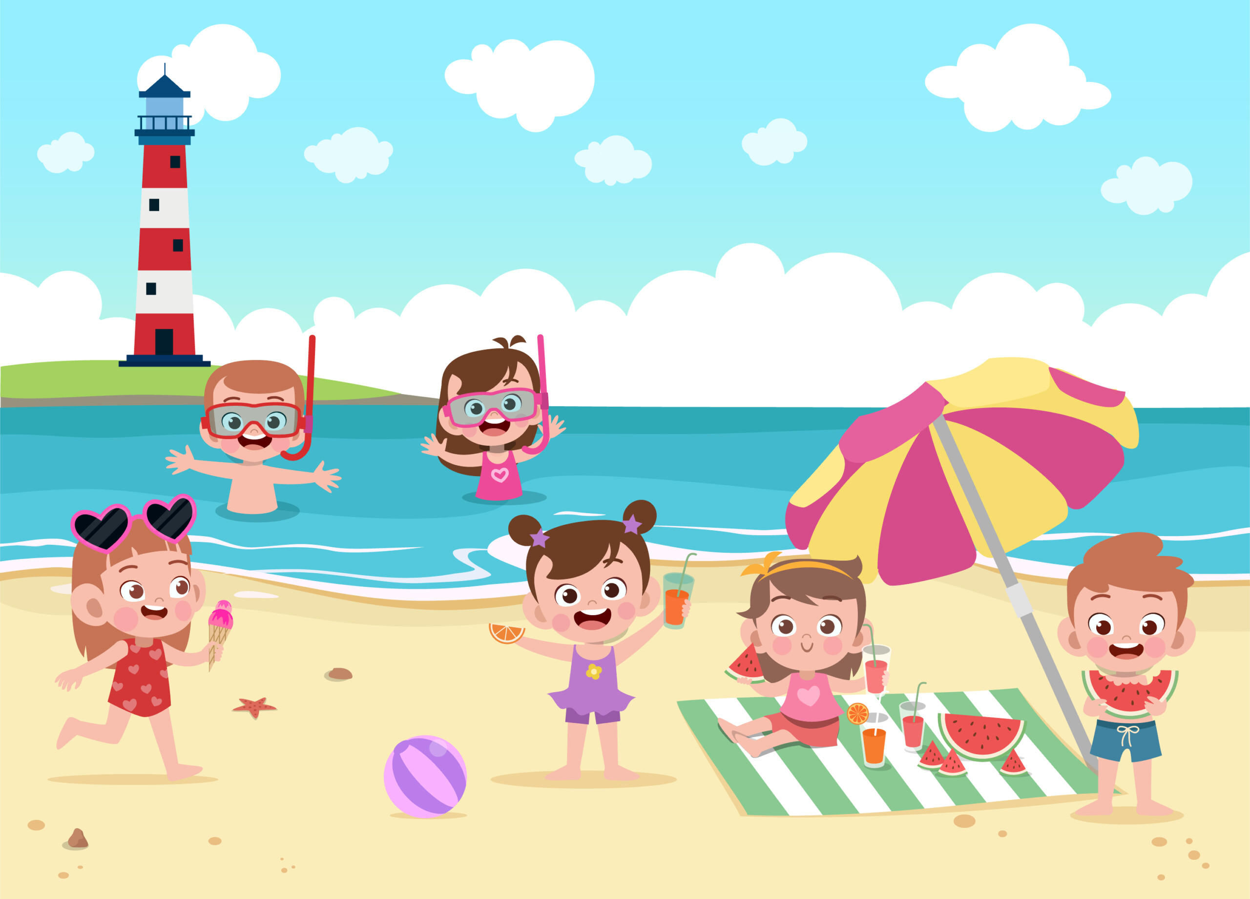 Children Playing On The Beach coloring page - Mimi Panda