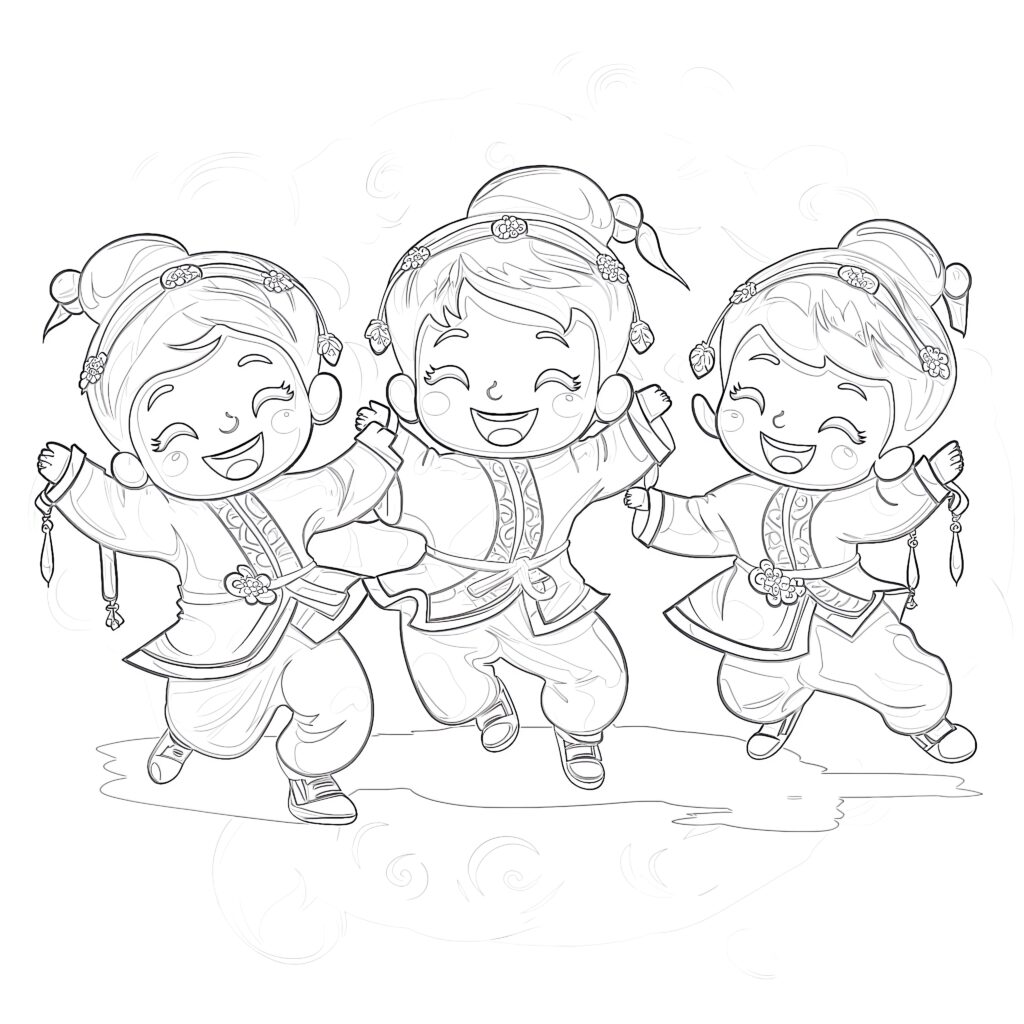 Chinese New Year Dance Coloring Page | Coloring Pages Mimi Panda