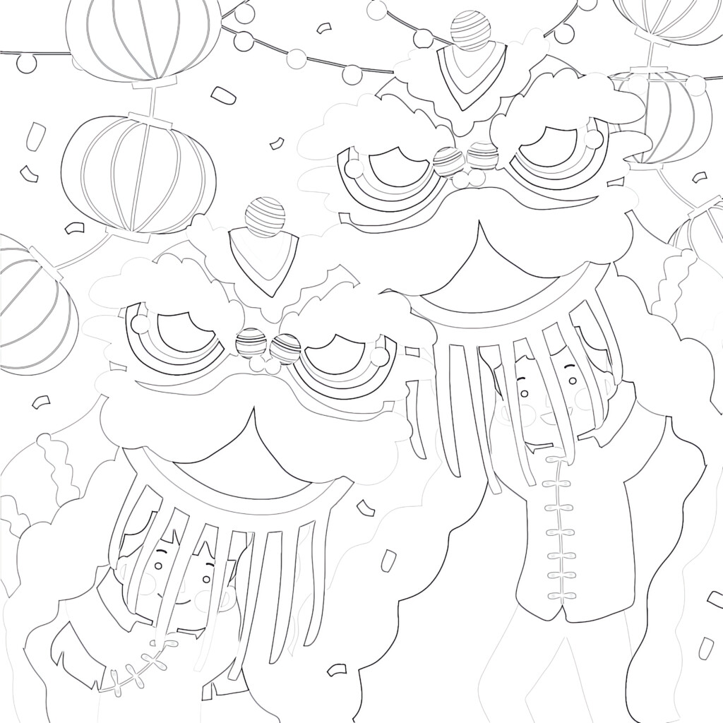 Printable Chinese New Year Dance Coloring Page - Mimi Panda