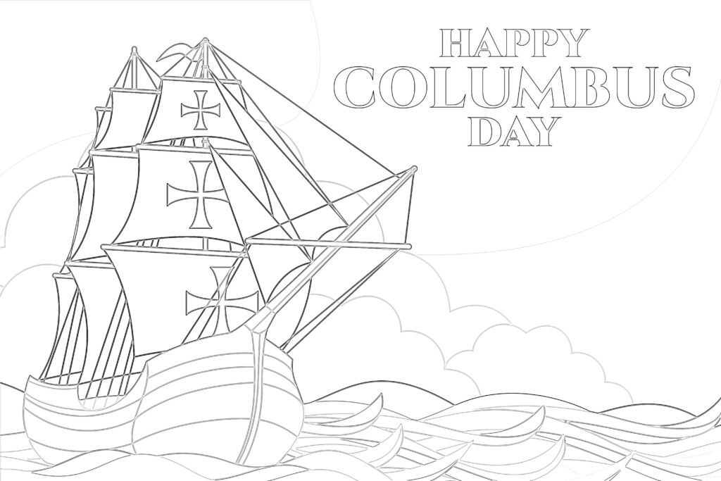 Printable Happy Columbus Day Coloring Page - Mimi Panda