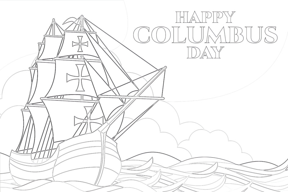 Printable Happy Columbus Day Coloring Page - Mimi Panda