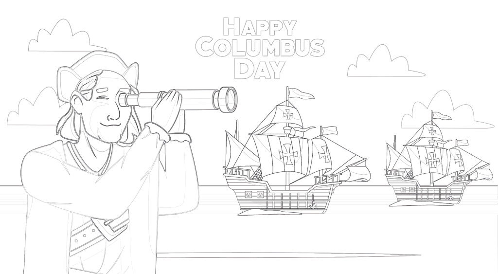 Printable Columbus Day Coloring Page - Mimi Panda