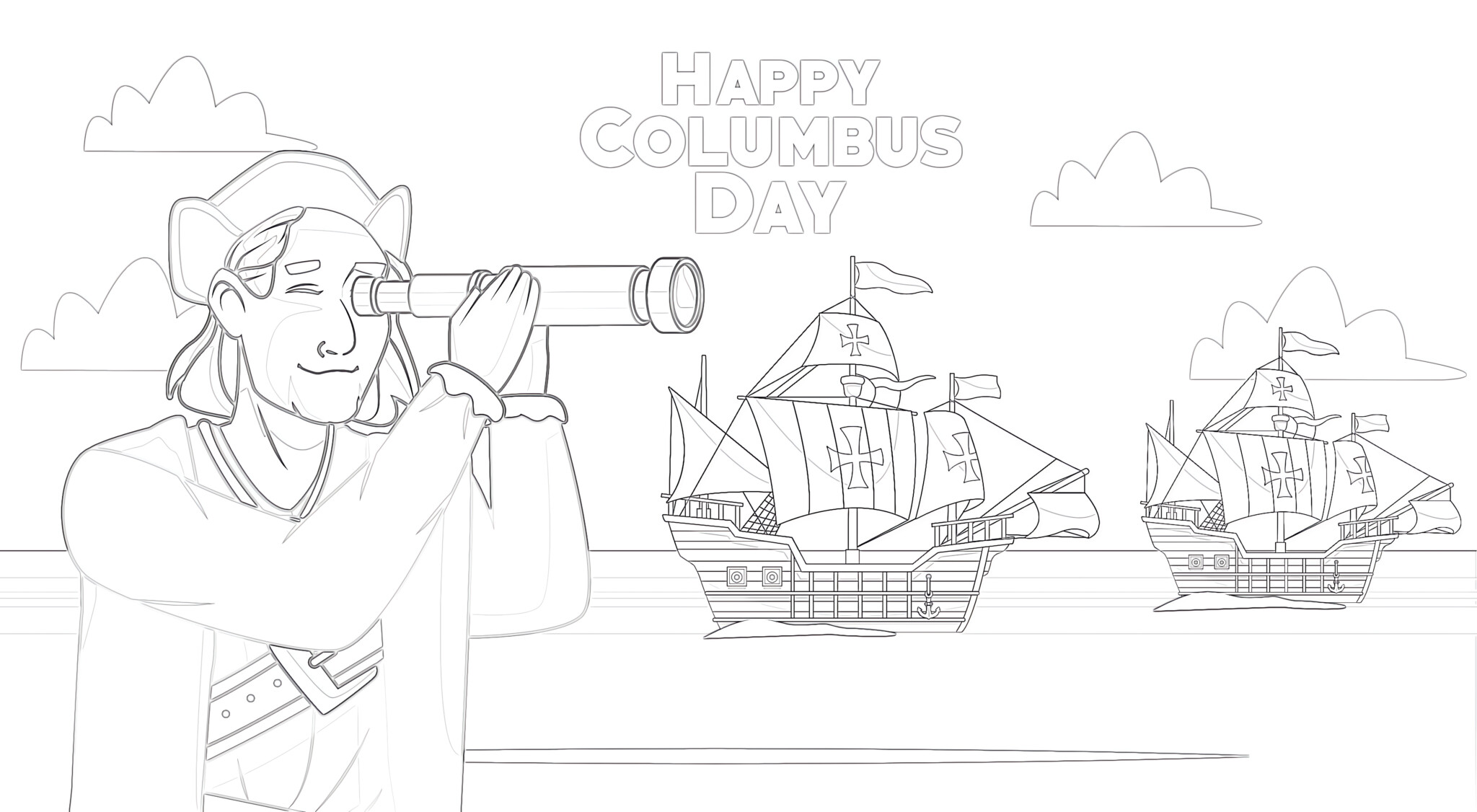 Printable Columbus Day Coloring Page - Mimi Panda